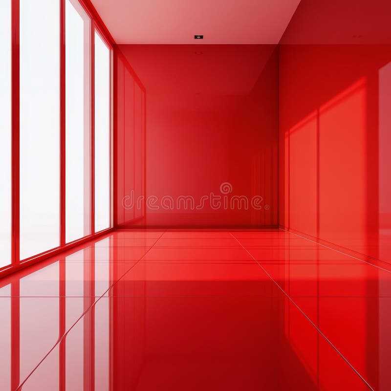 Abstract Interior with Red Walls and Windows. 3d Render Illustration ...