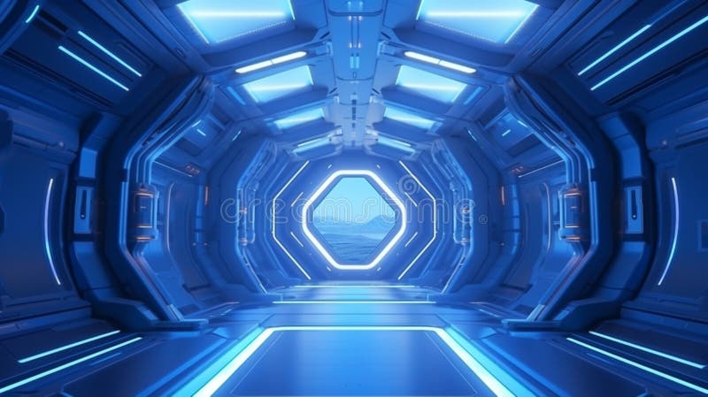 Abstract Interior Sci-fi Spaceship Corridors. Futuristic Design ...