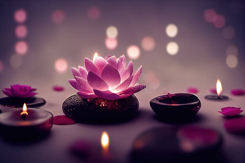Abstract Interior Spa Background with Candles, Rose, Petals and Lotuses ...