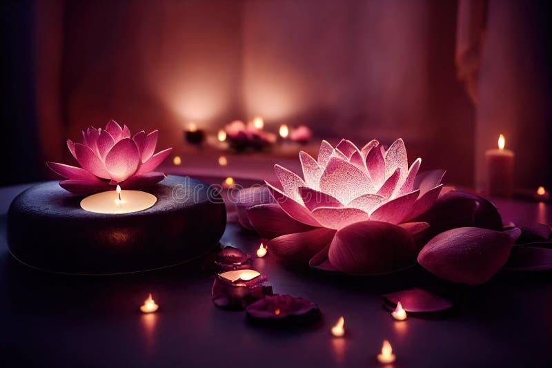 Abstract Interior Spa Background with Candles, Rose, Petals and Lotuses ...