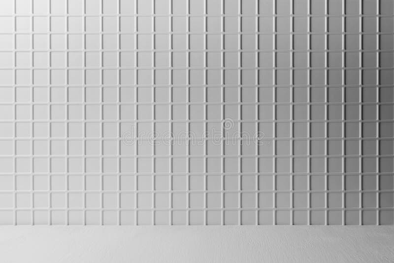 Abstract Interior with White Tiny Square Ceramic Tiles on Wall and Wood ...