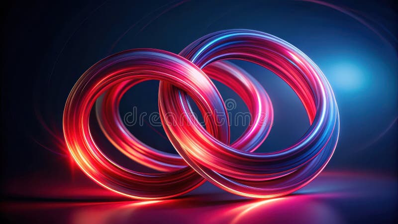 Abstract Intertwined Glowing Rings of Red and Blue Light on Dark ...