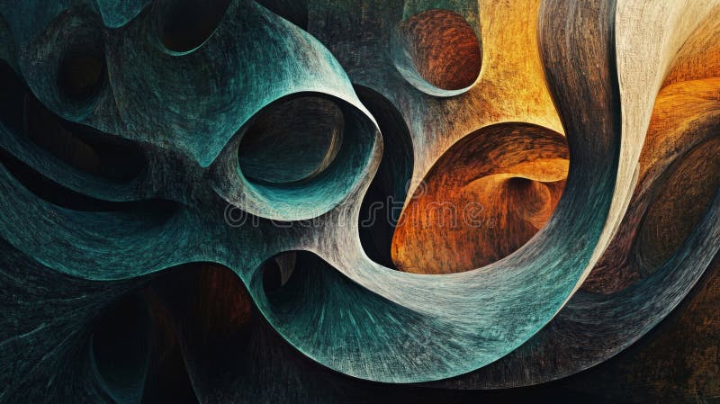Abstract Intertwining of Teal and Orange Shapes Stock Illustration ...