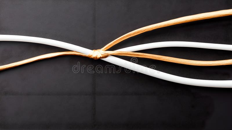 Abstract Interwoven White and Gold Cords on Black Background Stock ...