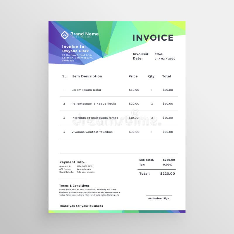 Abstract Invoice Template Vector Design Stock Vector - Illustration of ...
