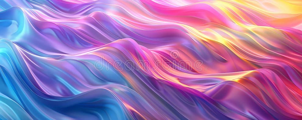 Abstract Iridescent Background Design, 3d Render, Displaying Smooth, Undulating Waves of Color ...