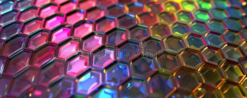 Abstract Iridescent Background Design, 3d Render, Featuring a Honeycomb ...