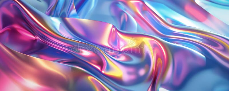 Abstract Iridescent Background Design, 3d Render, with a Flowing, Wave ...