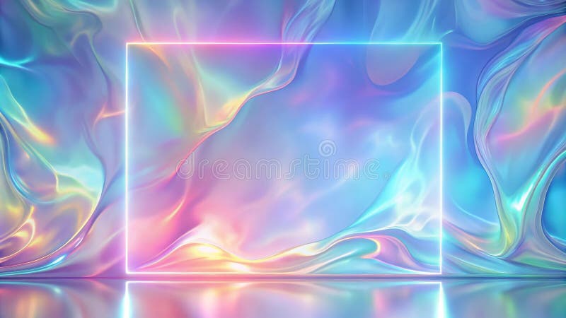 Abstract Iridescent Background with Glowing Neon Square Frame ...