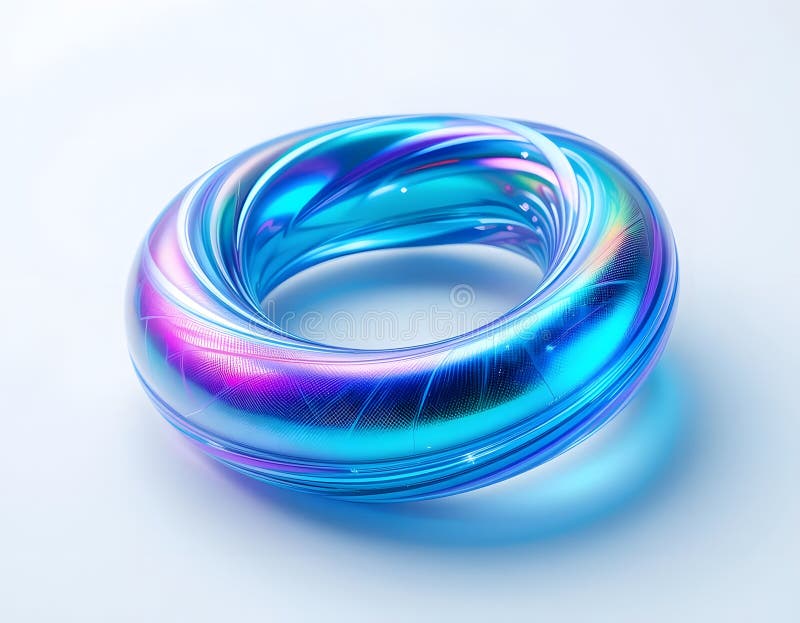Abstract Iridescent Blue Glass Torus Ring 3D Rendering Modern Digital ...