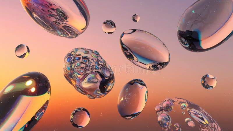 Abstract Iridescent Bubbles Floating in Sunset; Good Resolution Stock ...