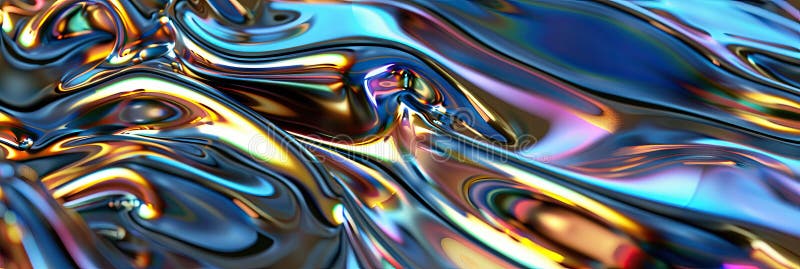 Surreal Depiction of Iridescent Liquid Metal Flowing in Abstract ...