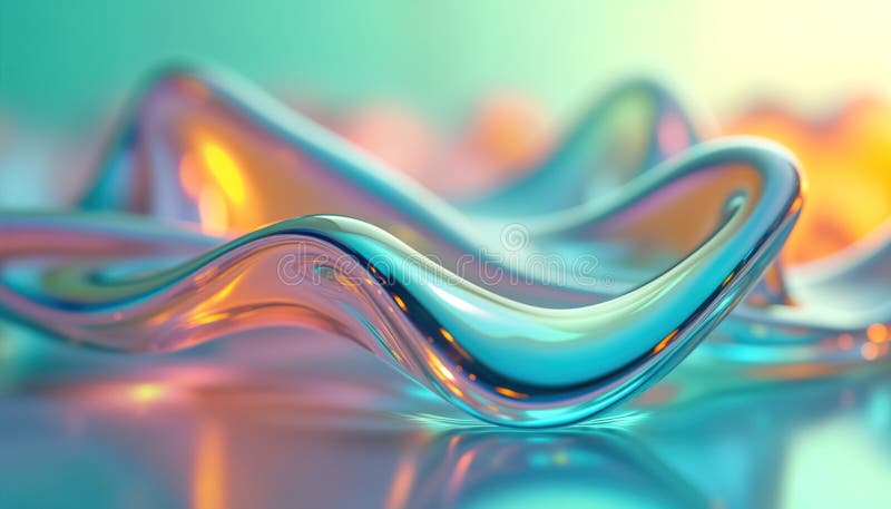 Abstract Iridescent Glass Forms Flowing Curves with Reflecting Lights ...
