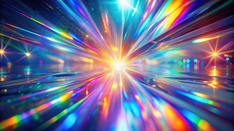 Abstract Iridescent Light Streaks Converging at a Bright Central Point ...