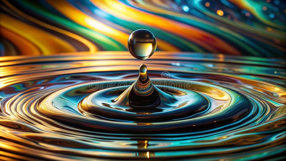 Abstract Iridescent Liquid Drop Impacting a Vibrant Surface, Creating ...
