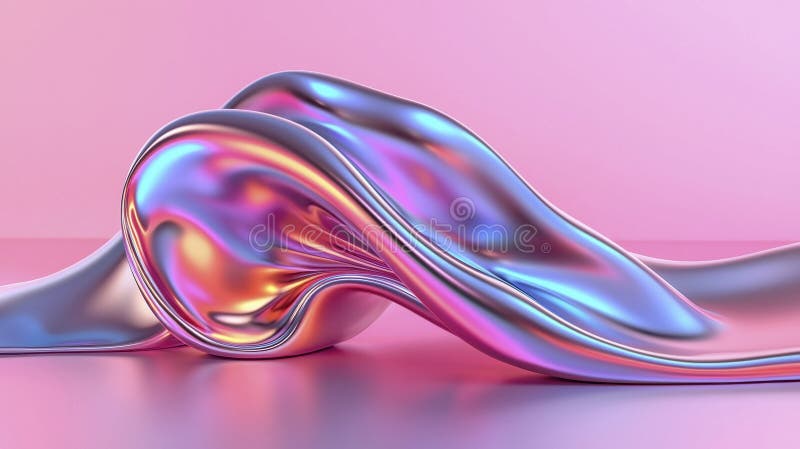 Abstract Iridescent Liquid Forms on Pink Background Stock Illustration ...