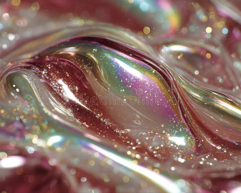 Abstract Iridescent Liquid Texture with Pink and Gold Glitter Stock ...