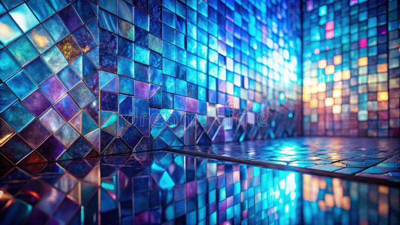 Abstract Iridescent Mosaic Tile Wall with Reflective Surface and ...