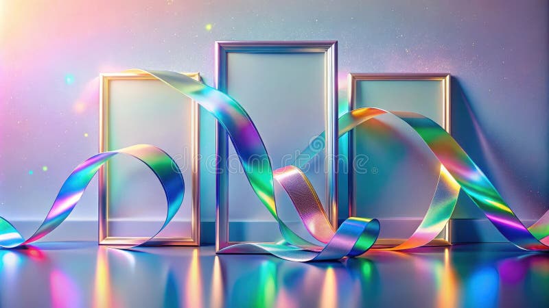 Abstract Iridescent Ribbon Art Installation with Modern Frames ...