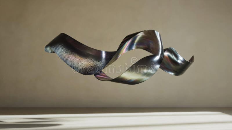 Abstract Iridescent Ribbon Form in Motion Against Beige Wall Stock ...