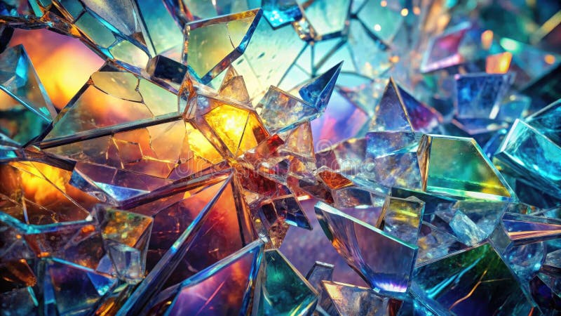 Abstract Iridescent Shattered Glass Fragments, a Kaleidoscope of Colors ...