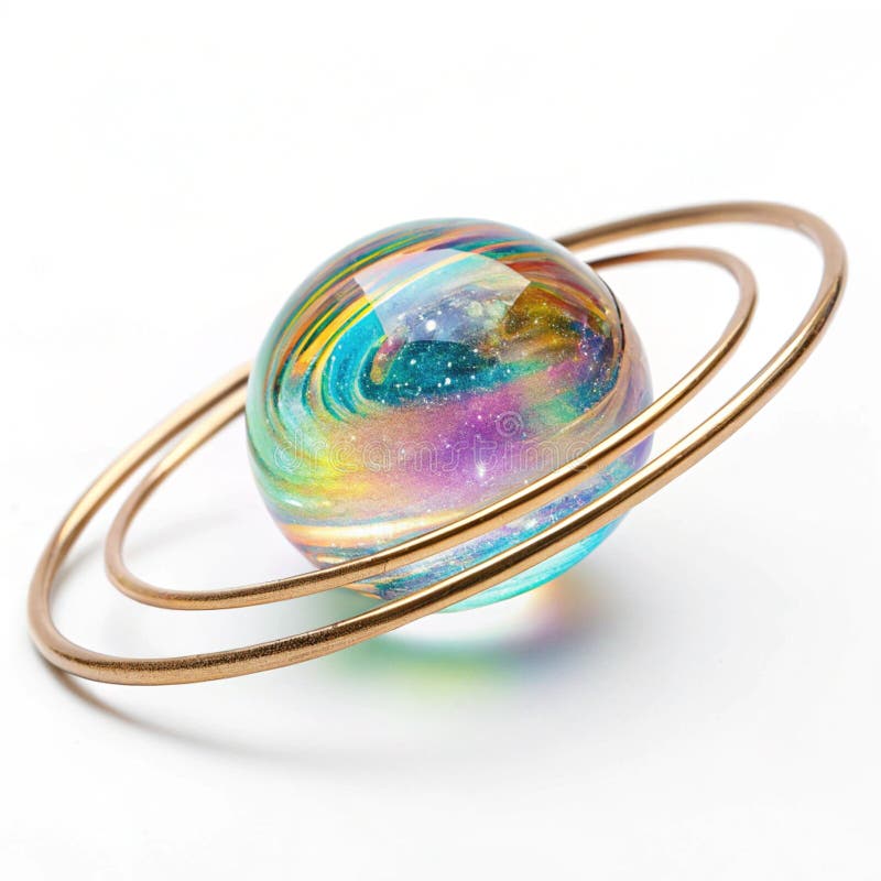 Abstract Iridescent Sphere with Orbiting Rings Isolated on White ...