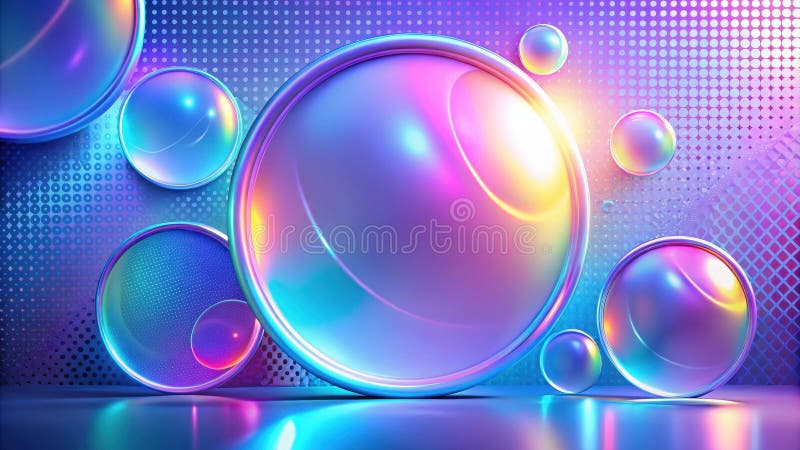 Abstract Iridescent Spheres and Circles on a Vibrant Background ...