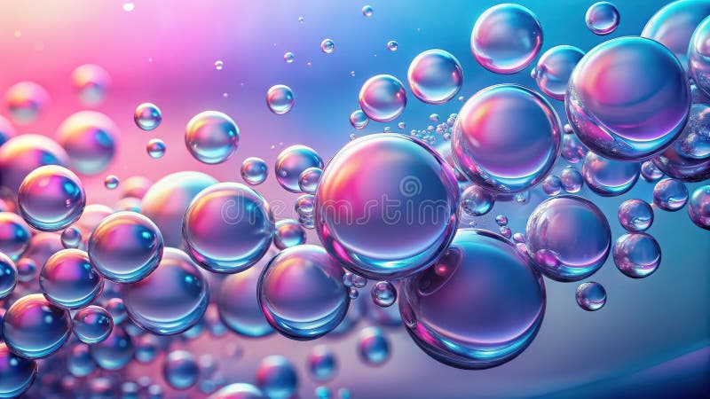 Abstract Iridescent Spheres Floating in Vibrant Hues of Pink and Blue ...