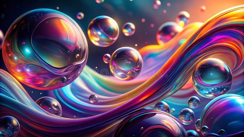 Abstract Iridescent Spheres and Vibrant Flowing Ribbons in a Dynamic ...