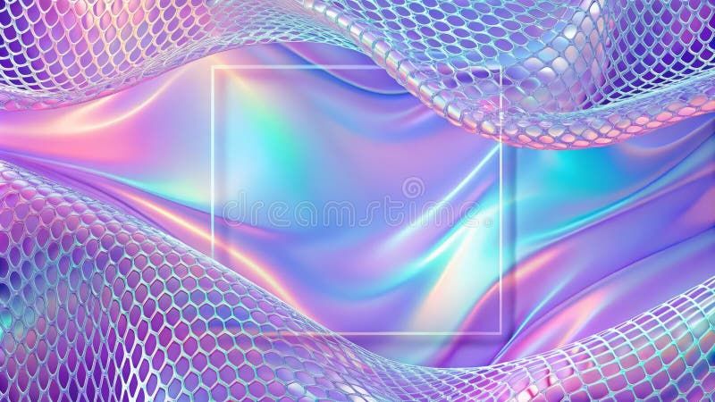 Abstract Iridescent Textile with Geometric Mesh Overlay and Empty Frame ...