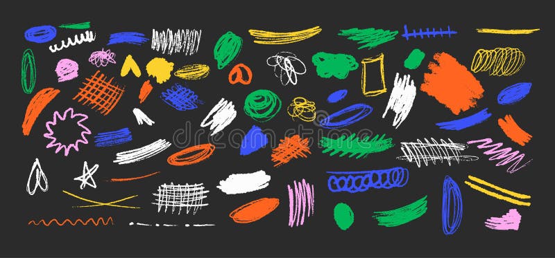 Abstract Irregular Strokes Doodle Vector Art on Black Stock Vector ...