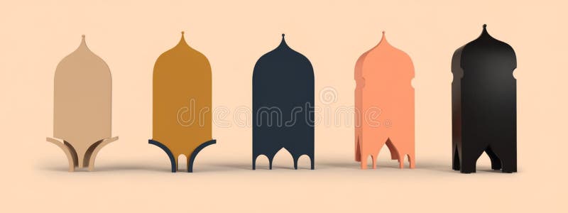 Abstract Islamic Architecture Five Colorful 3D Rendered Models of ...