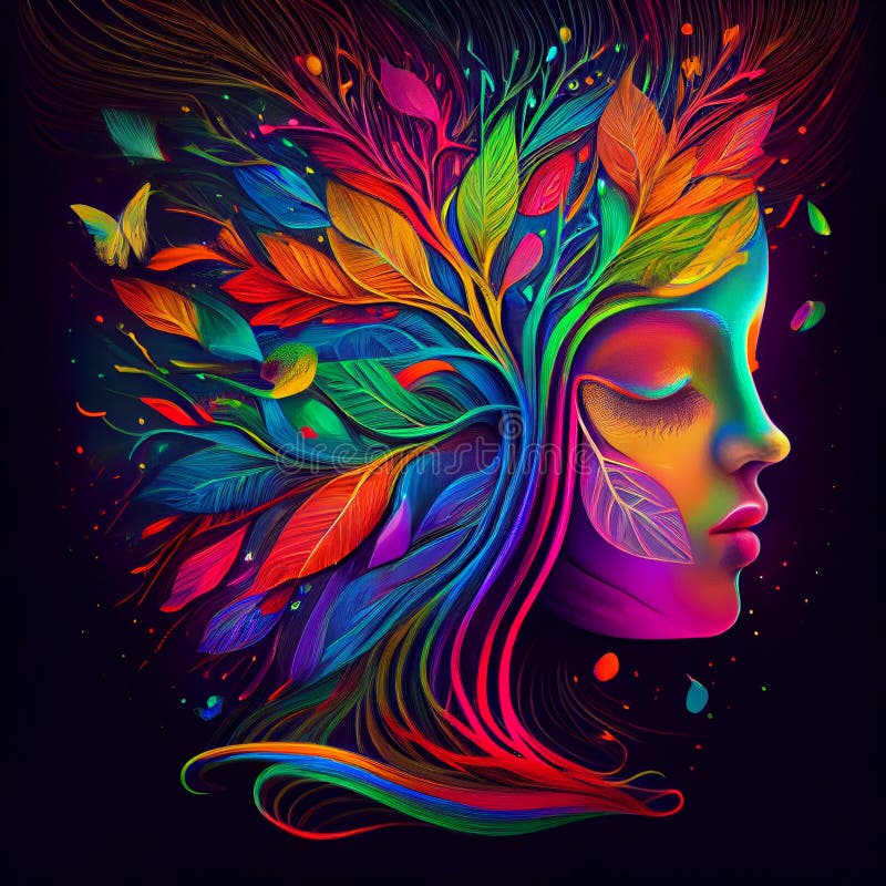 Abstract Isolated Colorful Head with Trees. Generative AI Stock ...