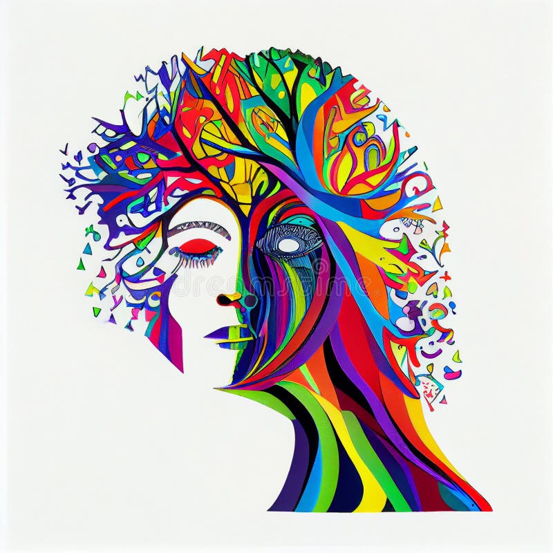 Abstract Isolated Colorful Head with Trees. Generative AI Stock ...