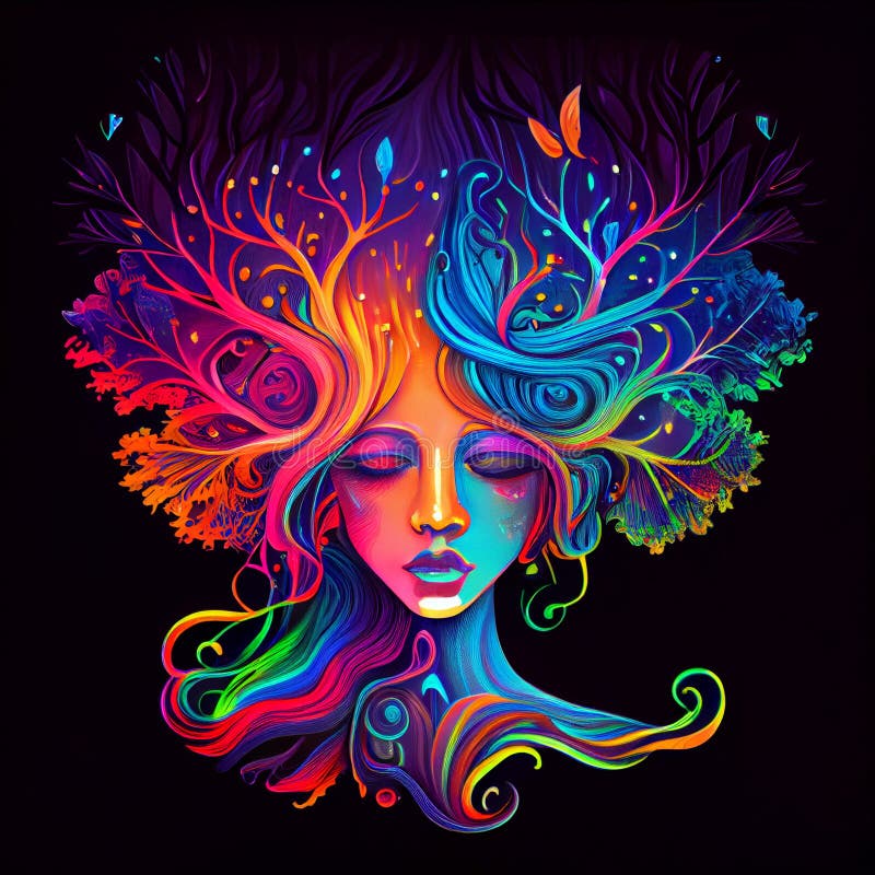 Abstract Isolated Colorful Head with Trees. Generative AI Stock ...