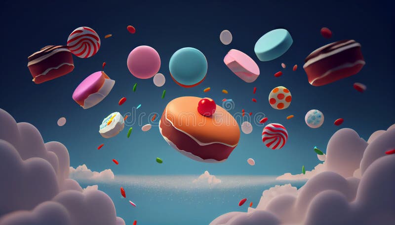 Abstract Isolated Floating Macarons Sweets on a Blue or Purple ...