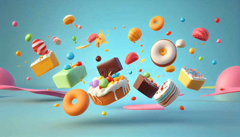 Abstract Isolated Floating Macarons Sweets on a Blue or Purple ...