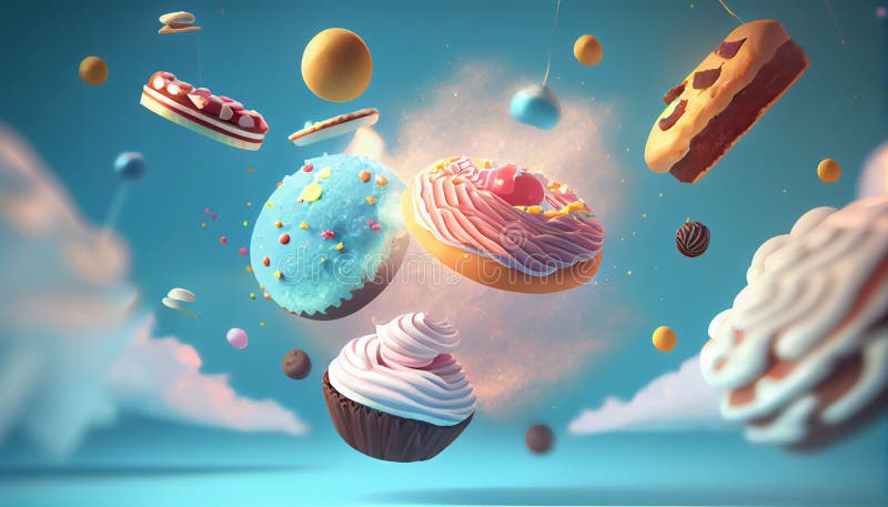 Abstract Isolated Floating Macarons Sweets on a Blue or Purple ...