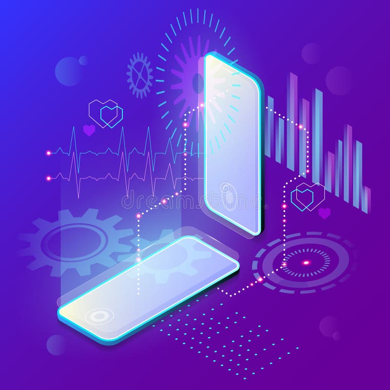 Abstract Isometric Background with Two Phones and Technology Design ...