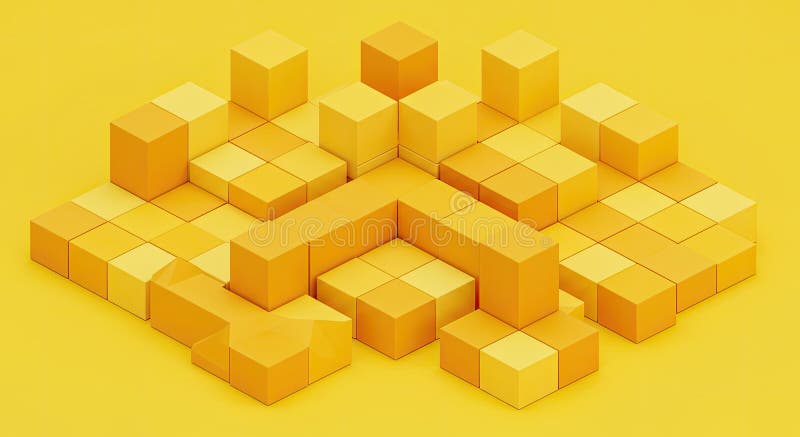 Abstract Isometric Block Pattern in Yellow Hues on a Flat Base ...
