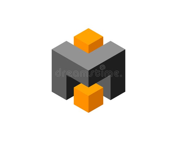 Abstract Isometric 3D Cube Design. Gray and Orange Blocks Interlock ...