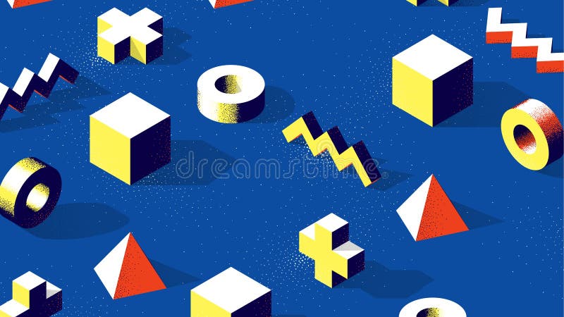 Abstract Isometric 3D Shapes with Contrast Shadows and Dotwork Texture ...