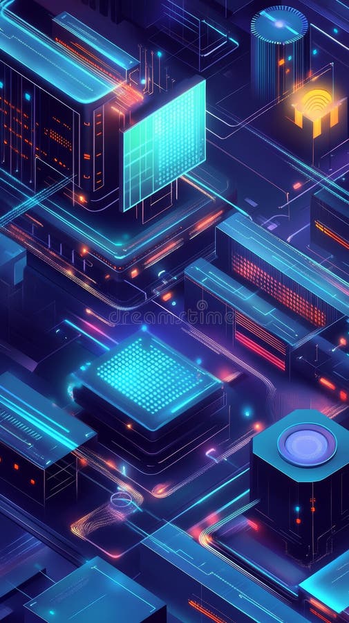 Abstract Isometric Data Stream Illustration with Techno Aesthetics and ...