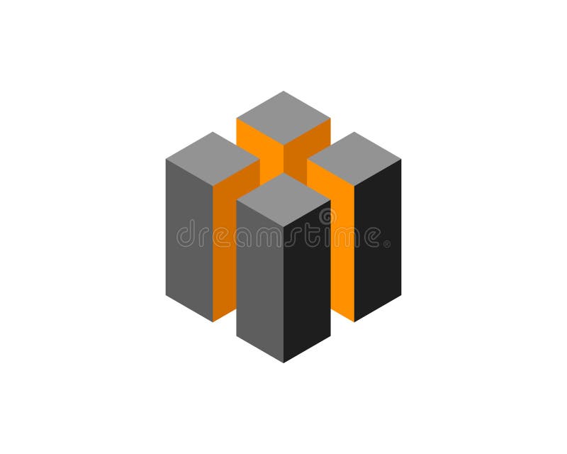 Abstract Isometric Design Featuring Interconnected Gray and Orange ...