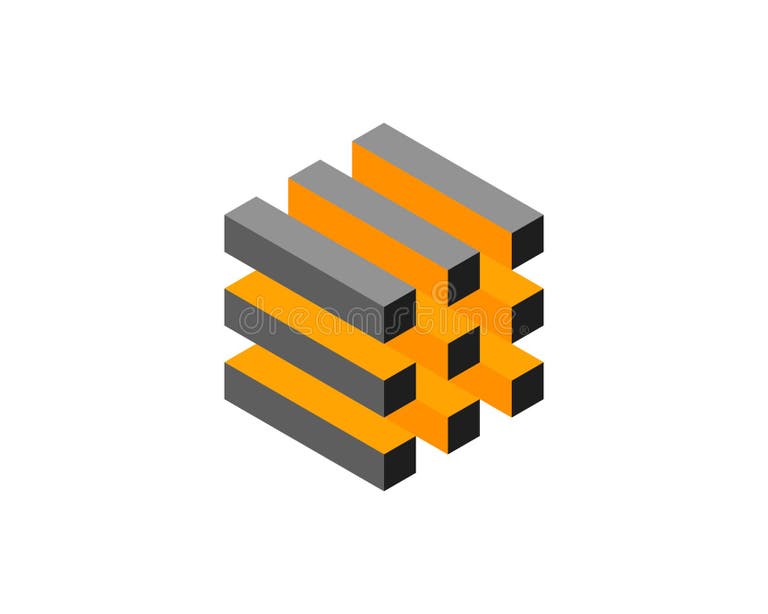 Abstract Isometric Design. Gray and Orange Blocks Create a Dynamic ...