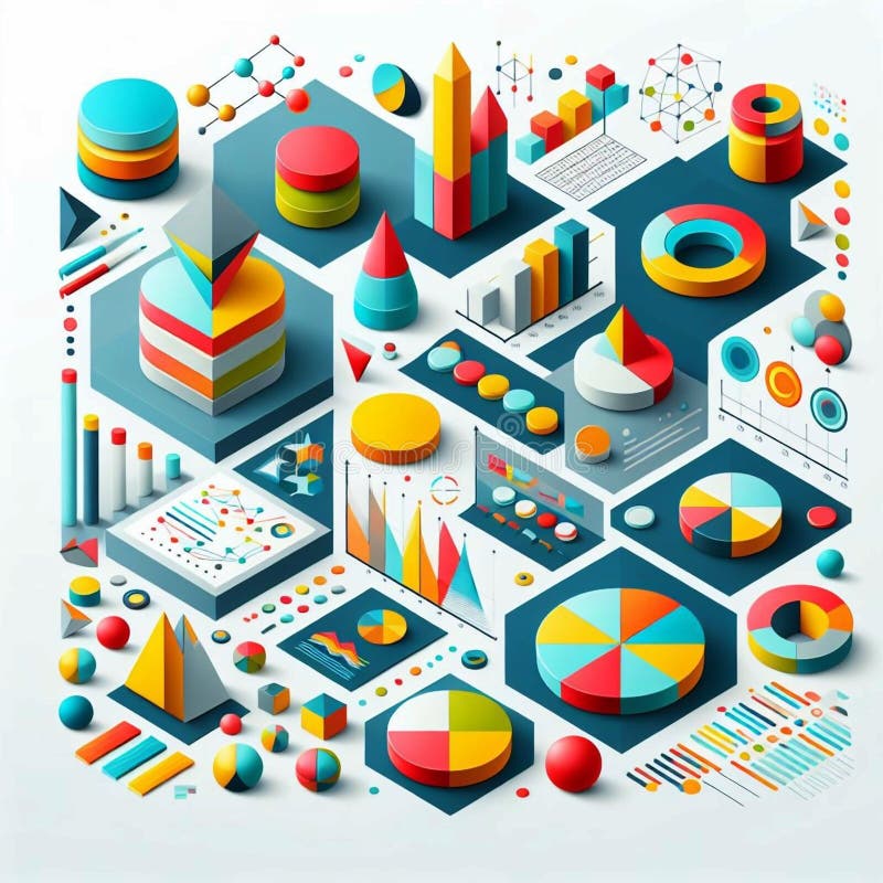 An Abstract Isometric Illustration Featuring a Collection of Colorful ...