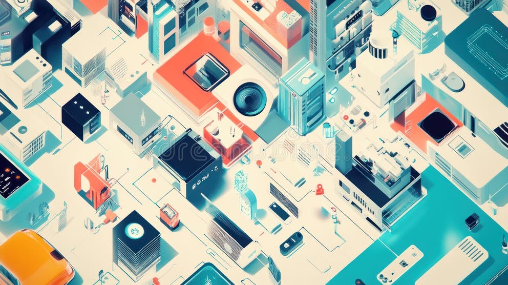 Abstract Isometric Illustration of Interconnected Technological Devices ...