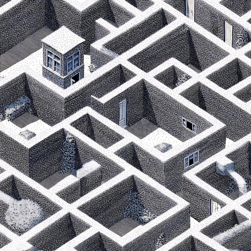 Abstract Isometric Maze Illustration a Complex Network of Interconnected Brick Walls and ...