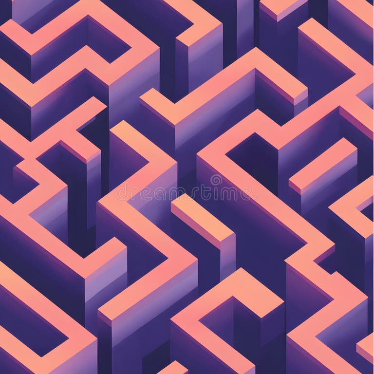 Abstract Isometric Maze Orange and Purple 3D Labyrinth Pattern Stock ...