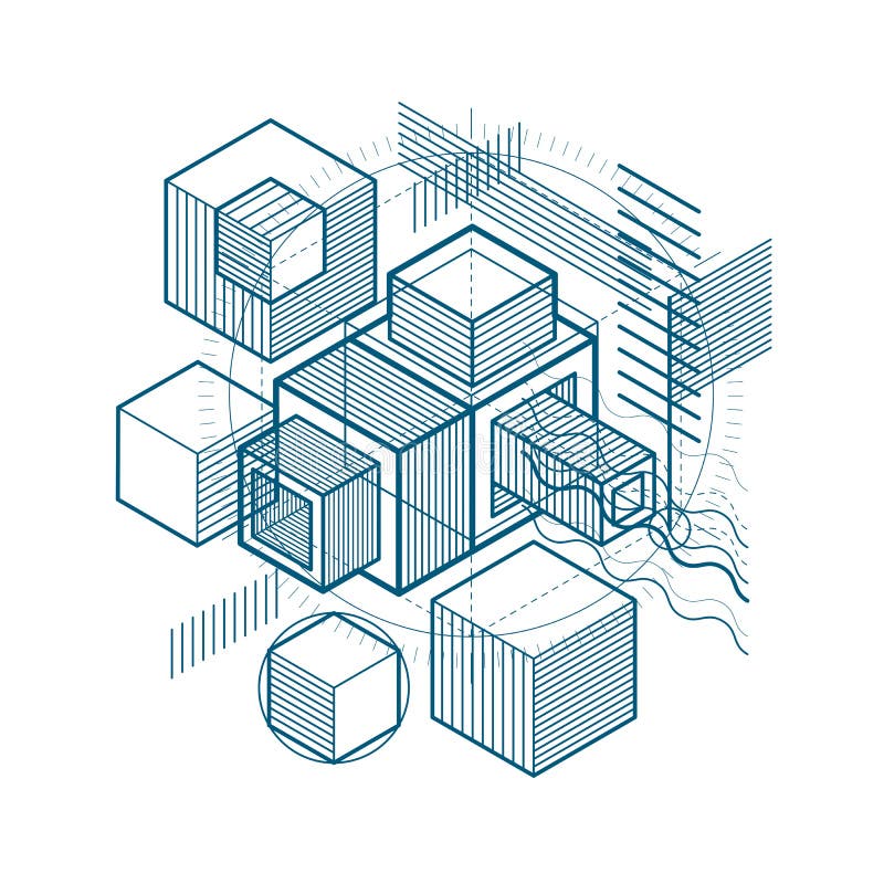 Abstract Isometrics Background, 3d Vector Layout. Composition of Cubes ...